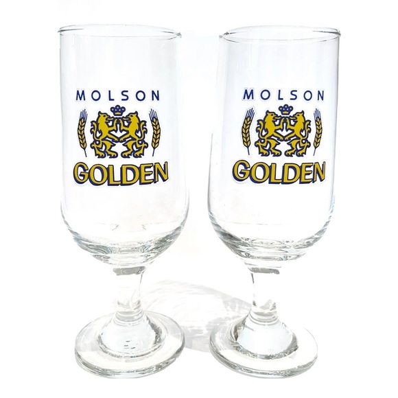 Molson | Dining | Molson Golden Beer Glasses With Stem Set Of 2 Yellow Lion Crest Design Barware ...